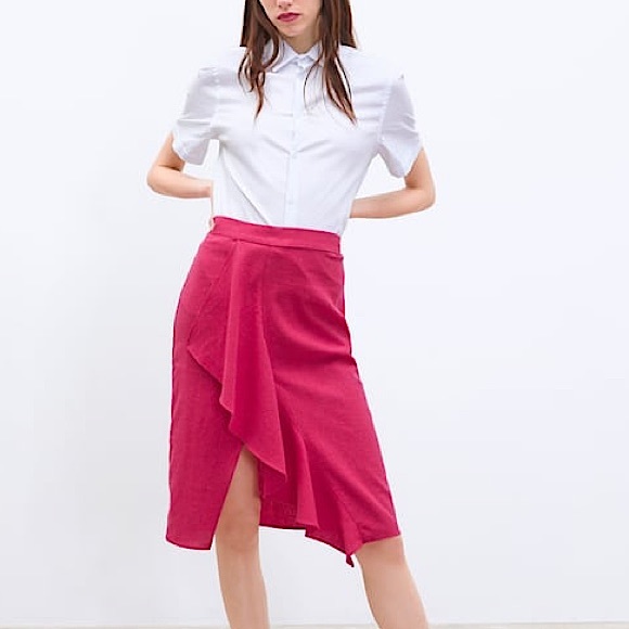 Zara | Skirts | Zara Linen Blend Asymmetrical Ruffle Skirt | Poshmark